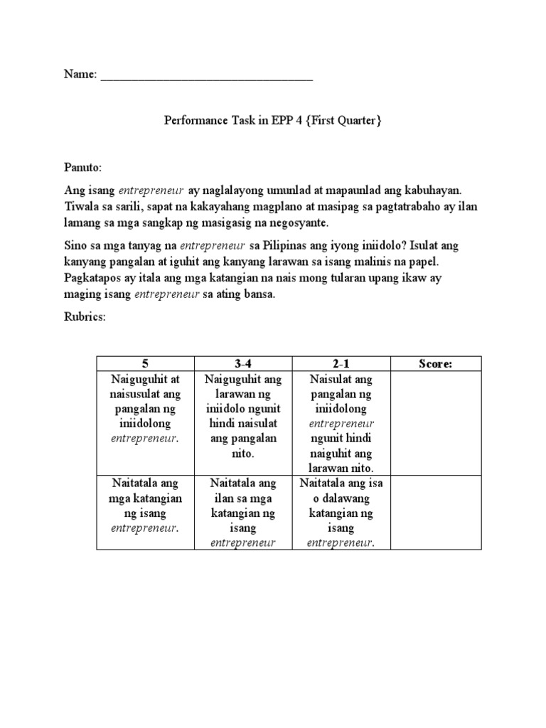 Performance Task Epp4final | PDF