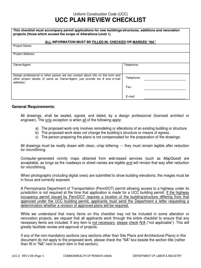 Ucc Plan Review Checklist: General Requirements | PDF | Fire Sprinkler ...
