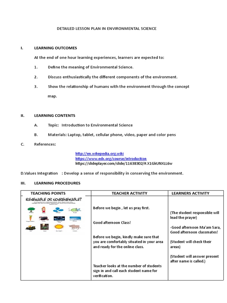 Detailed Lesson Plan in Envi Sci | PDF | Resource | Natural Environment