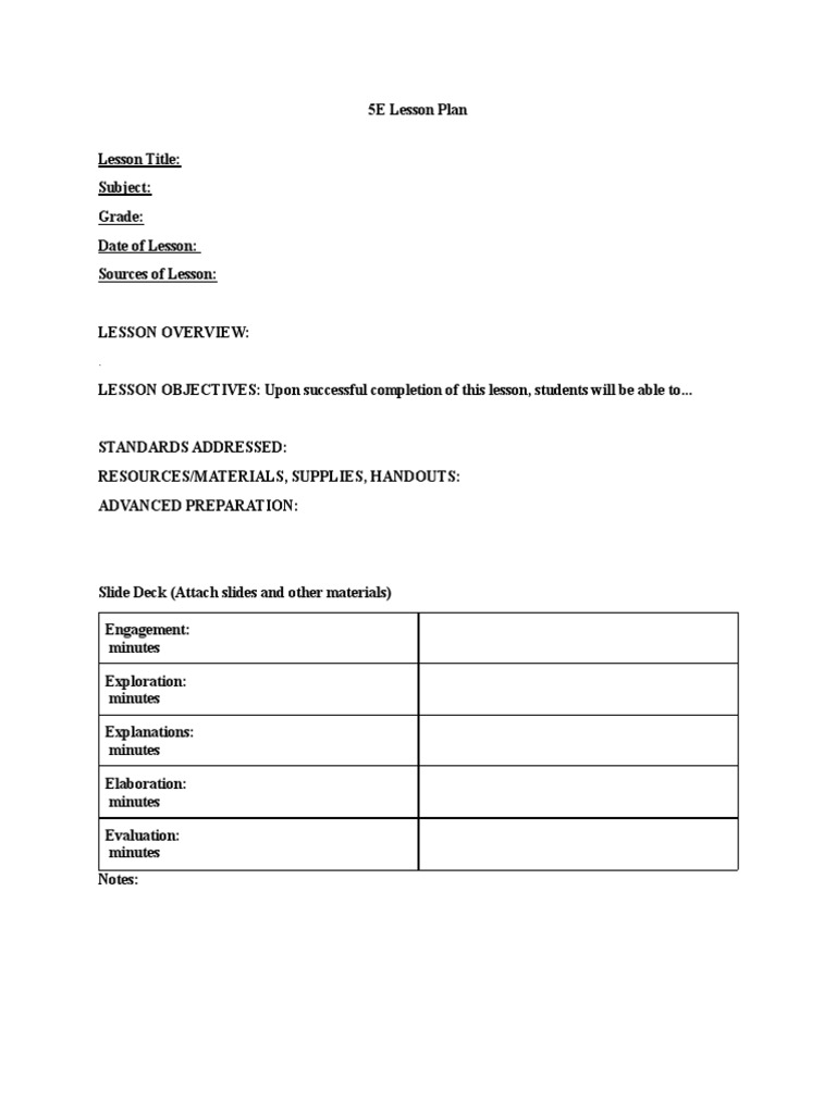 5e Lesson Plan Template