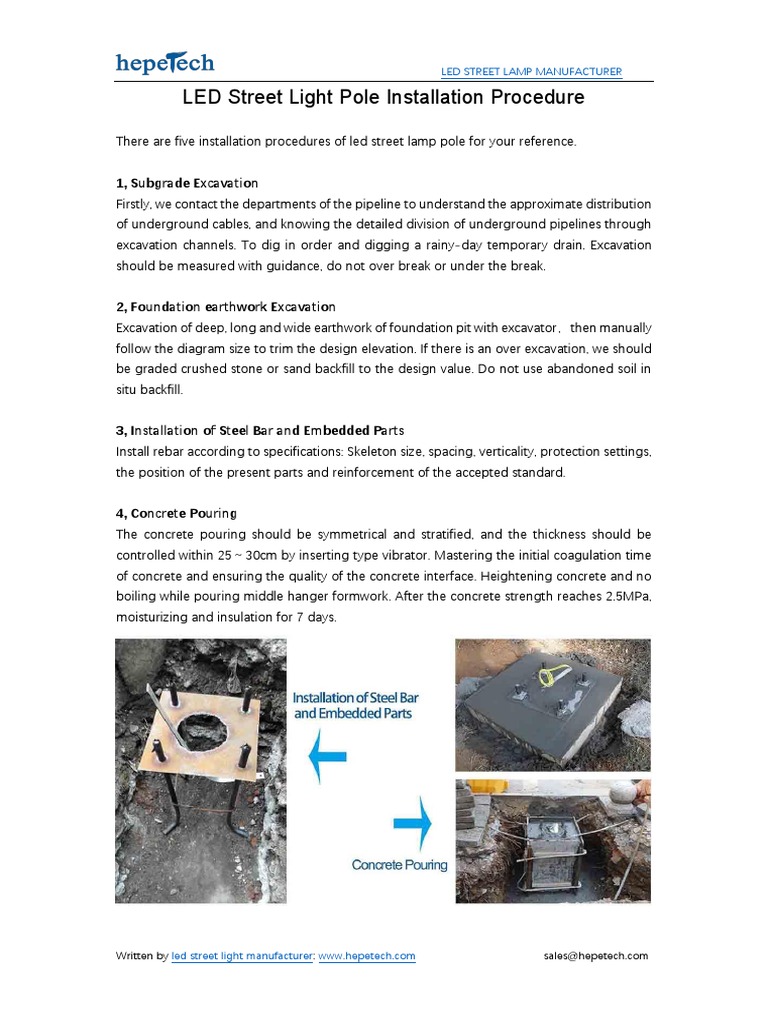 LED Street Light Pole Installation Procedure: 1, Subgrade Excavation ...