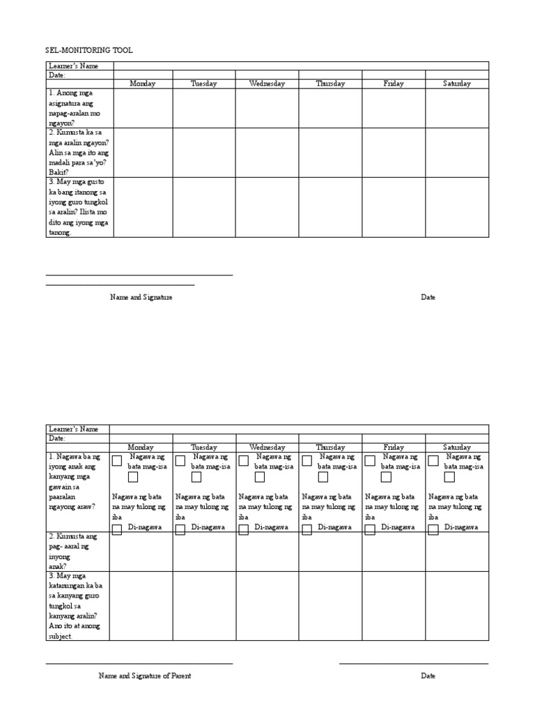 Self Monitoring Tool | PDF