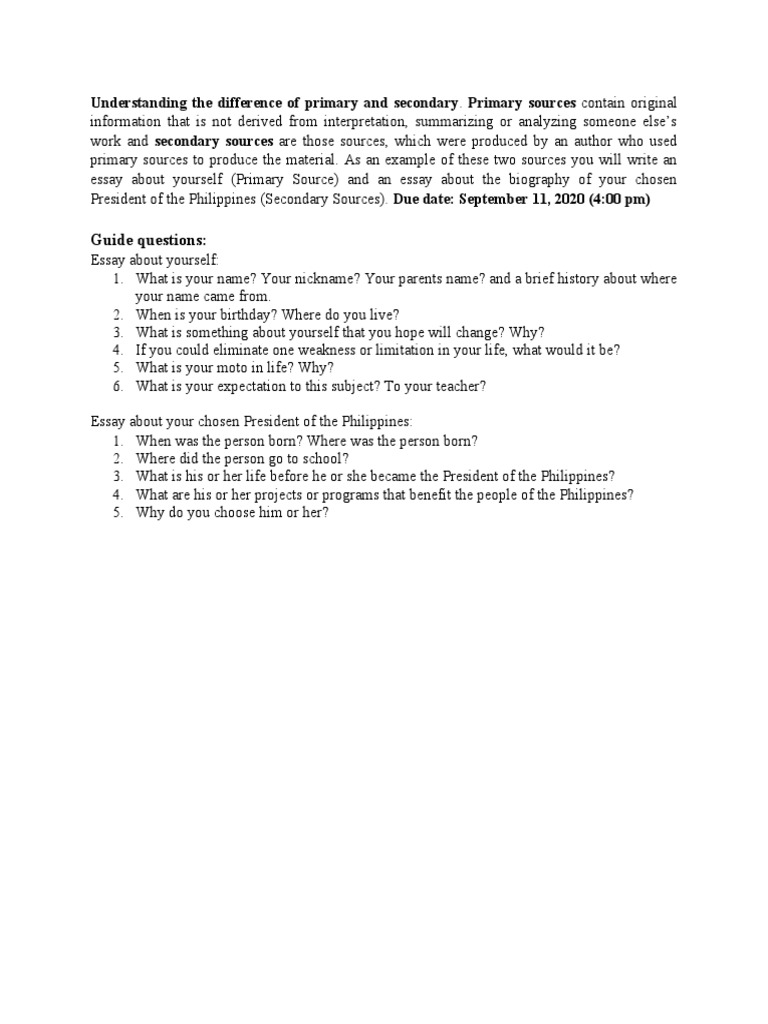 Guide Questions:: Understanding The Difference of Primary and Secondary ...