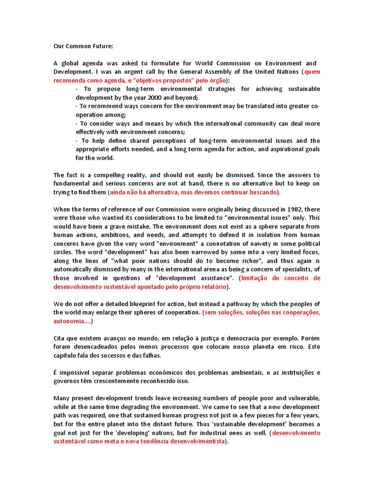 Notas: Our Common Future (Relatório Nosso Futuro Comum) | PDF | Economy ...