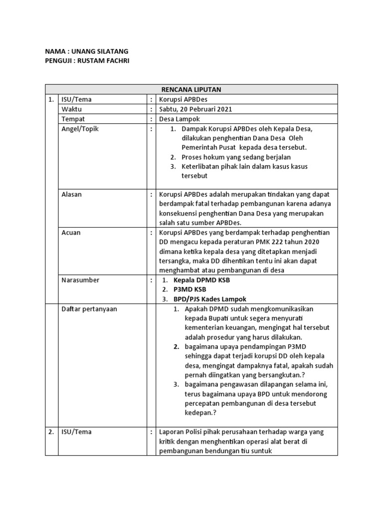 Rencana Liputan | PDF