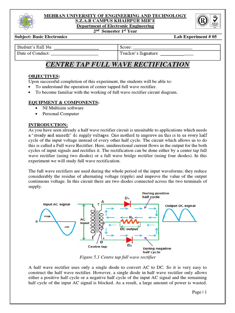 Centre Tapped Full Wave | PDF | Rectifier | Transformer
