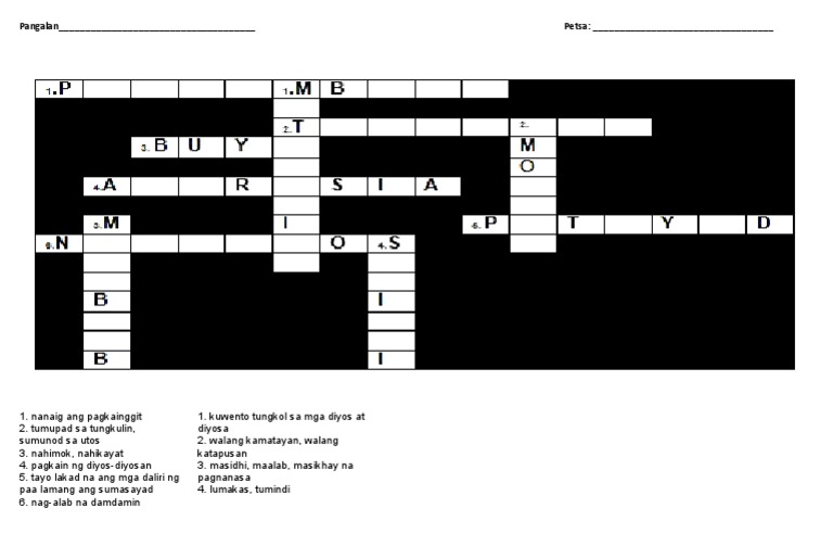 Crossword - Filipino 10 | PDF