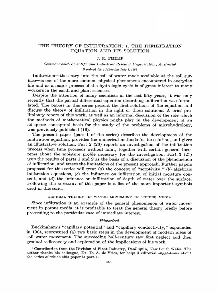 The Theory of Infiltration and Its Solution | PDF