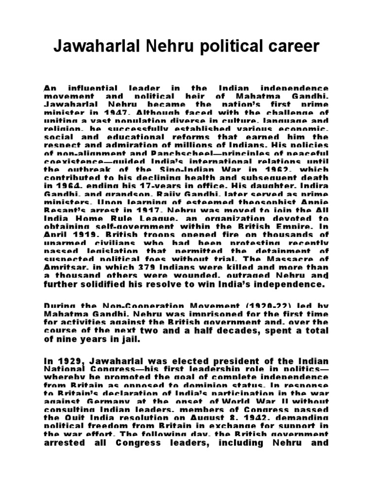 Jawaharlal Nehru Political Career | PDF | Jawaharlal Nehru | Indian ...