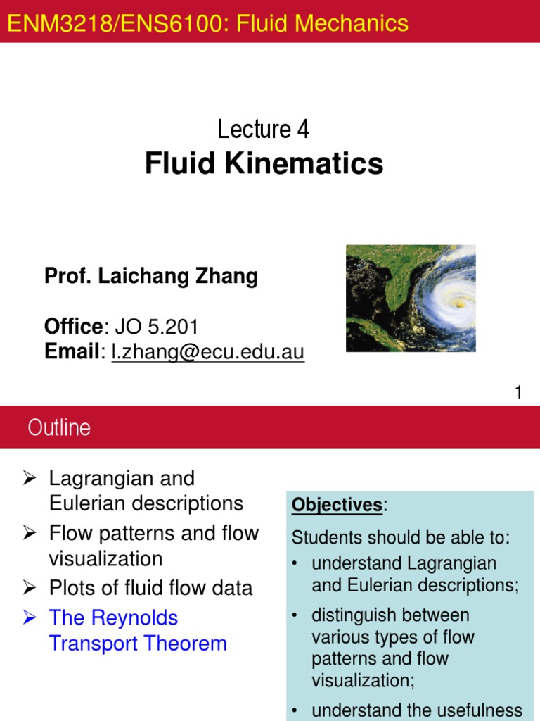 Fluid Kinematics: ENM3218/ENS6100: Fluid Mechanics | PDF | Continuum Mechanics | Velocity