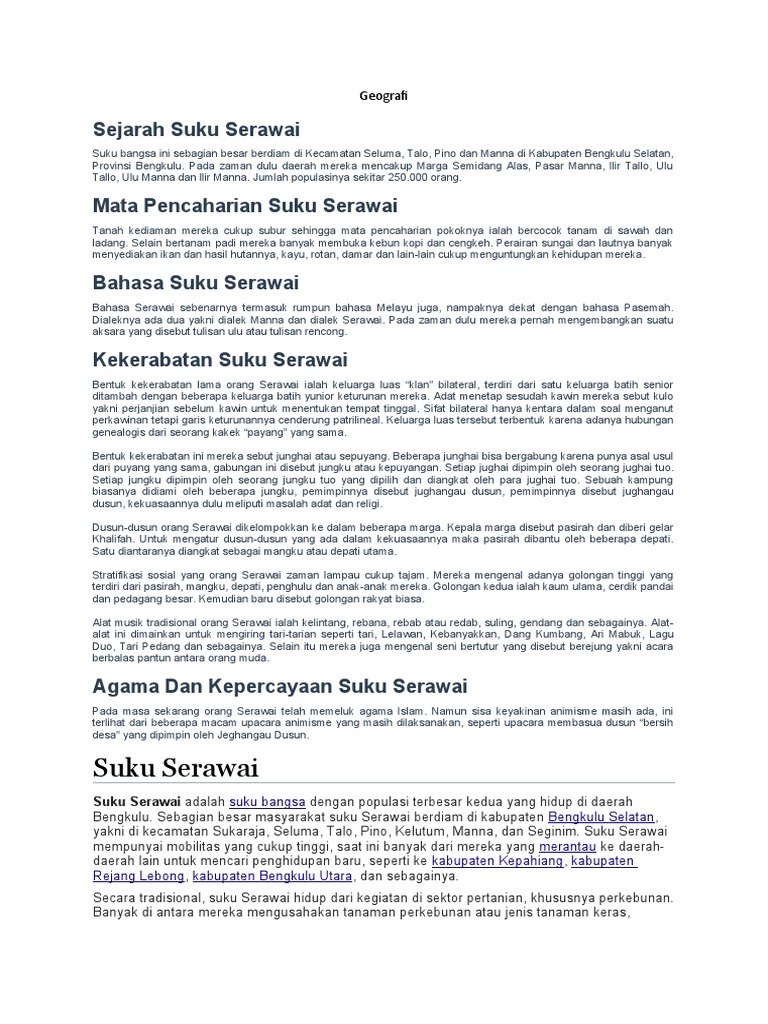 Geografi Suku Serawai | PDF
