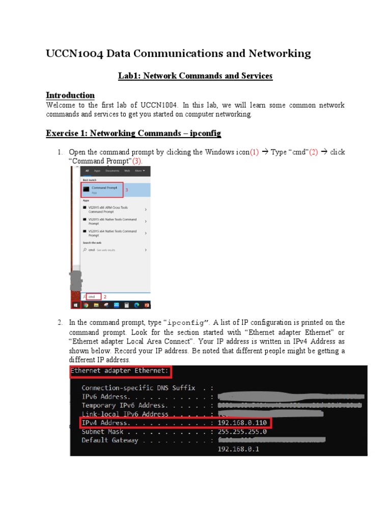 Uccn1004 Data Communications And Networking Lab1 Network Commands And Services Pdf File