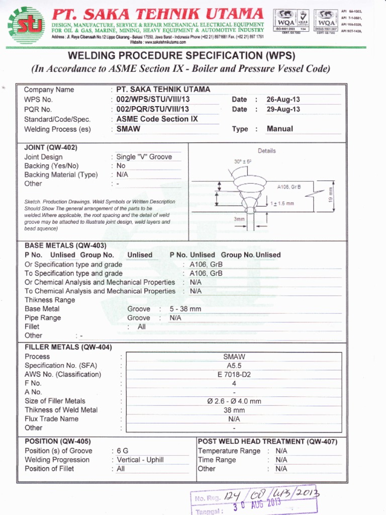 WPS 002 ASME Section IX | PDF | Gases | Electric Heating