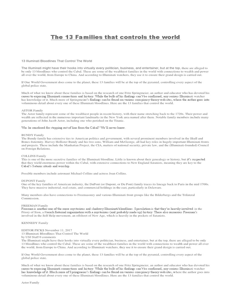 The 13 Families That Controls The World | Download Free PDF ...