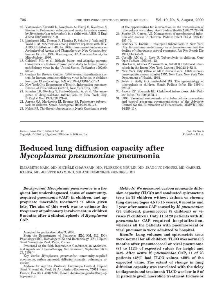 Reduced Lung Diffusion Capacity After Mycoplasma Pneumoniae Pneumonia ...