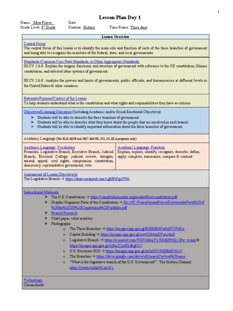 C8-Us Constitution Lesson Plans | PDF | Individualized Education ...