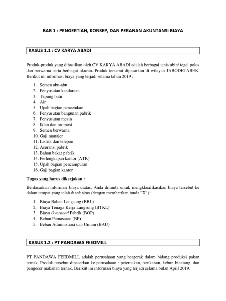 Praktek Akt Biaya 1 | PDF