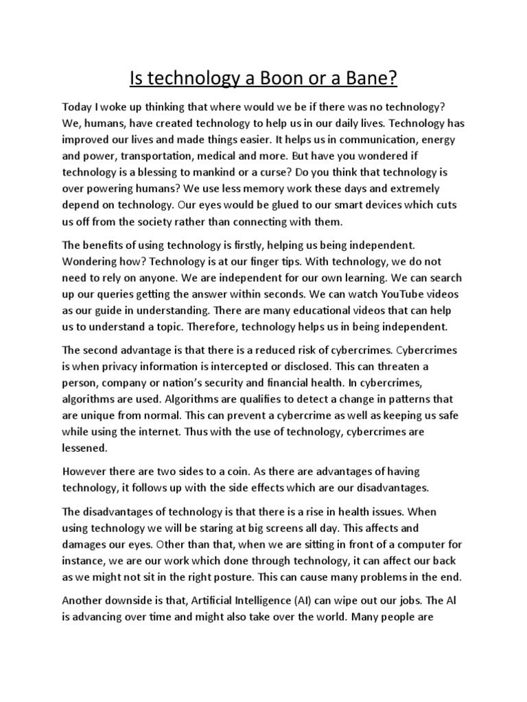 Technology: Boon or Bane? | PDF | Artificial Intelligence ...