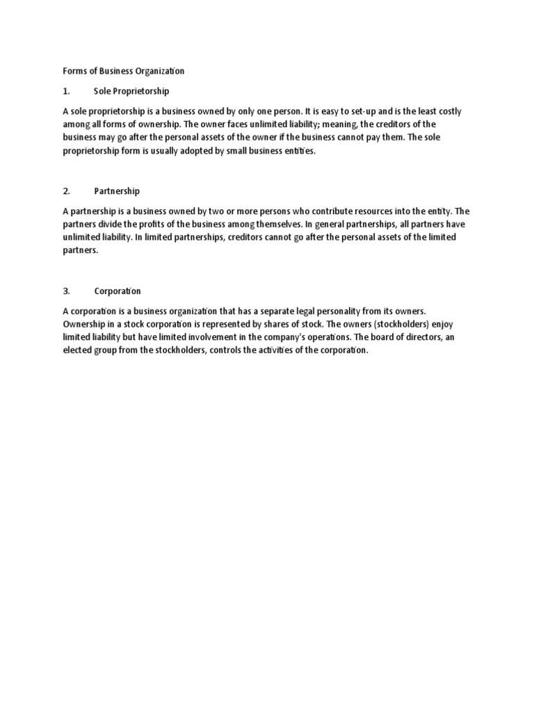 Forms of Business Organization | PDF