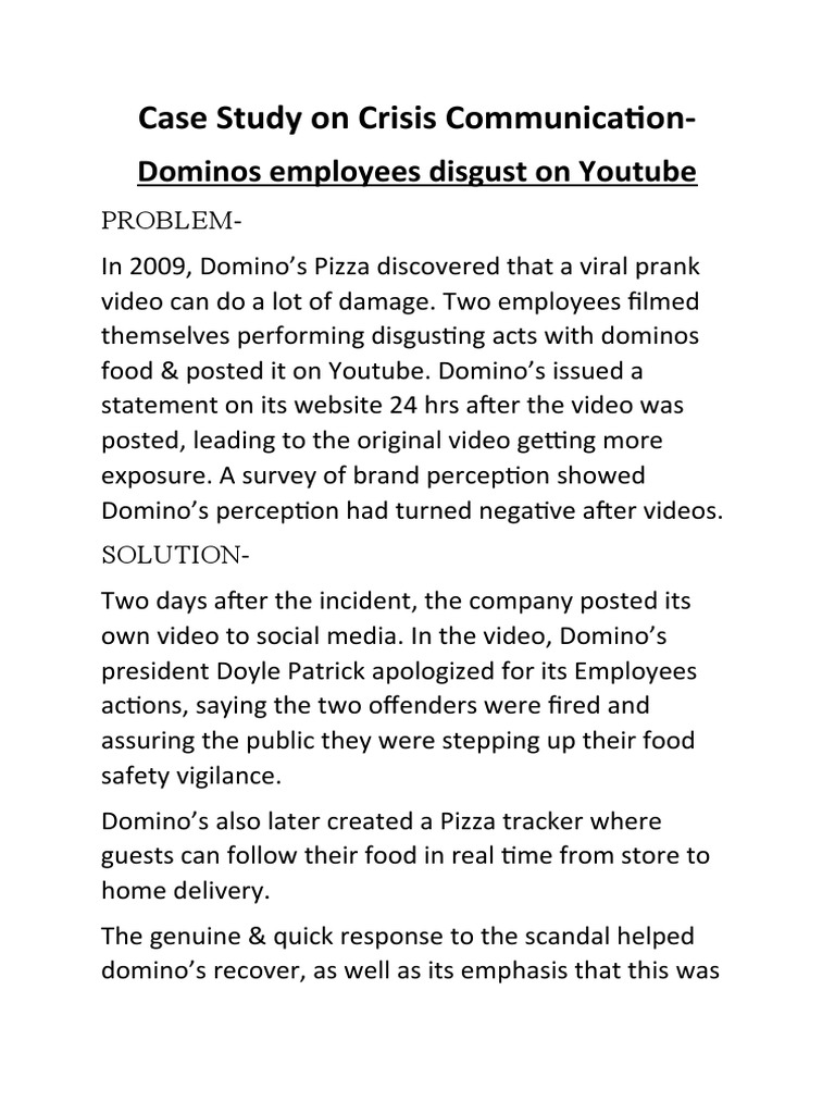 Domino's Crisis Communication Case Study | PDF