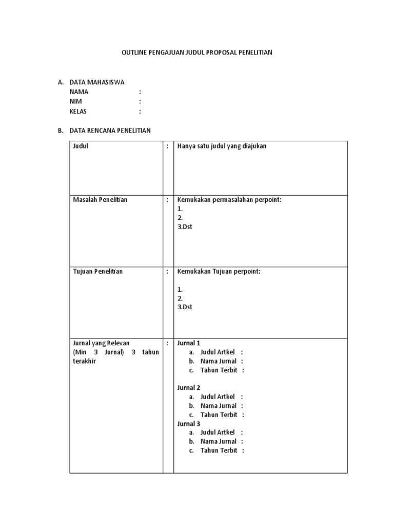 Outline Pengajuan Judul Proposal Penelitian | PDF