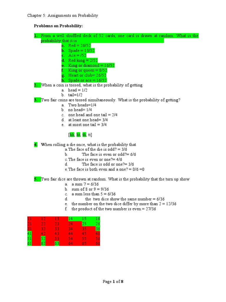 Unit 4 Probability Assignments | PDF | Odds | Probability