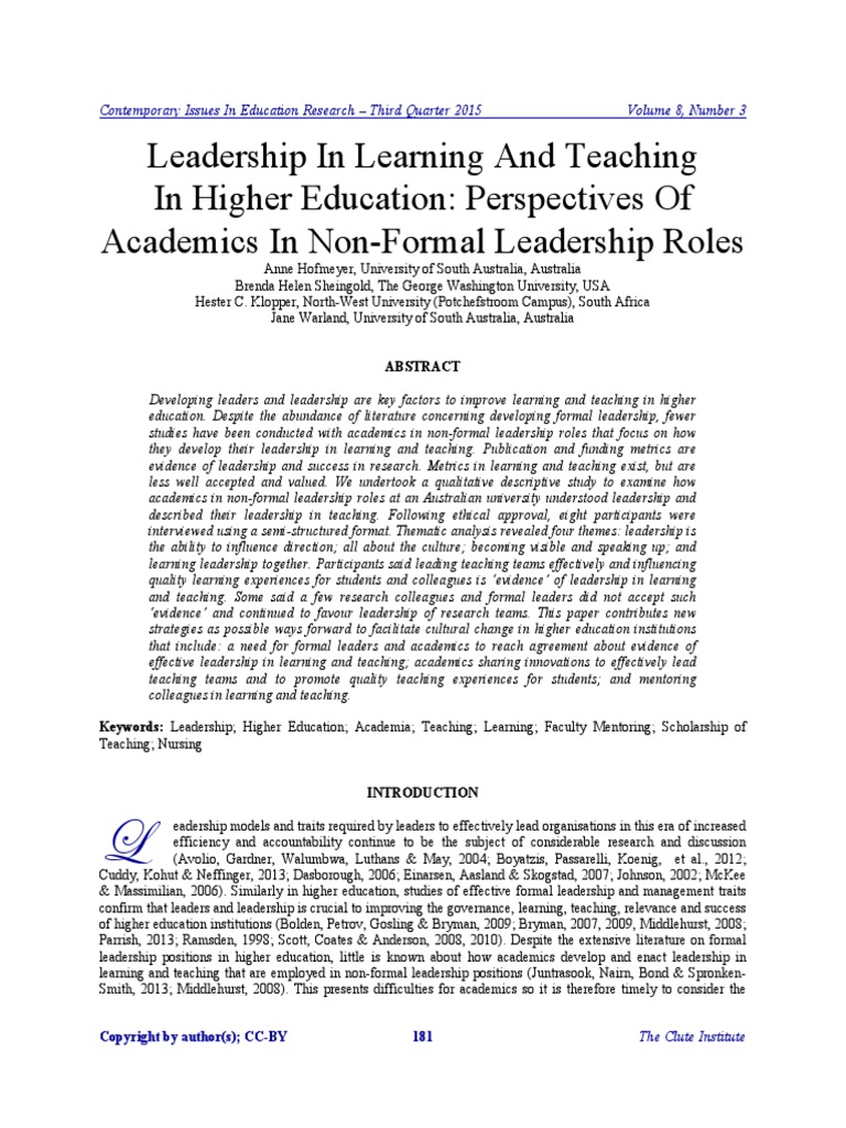 Non Formal Leadership Roles | PDF | Leadership | Mentorship