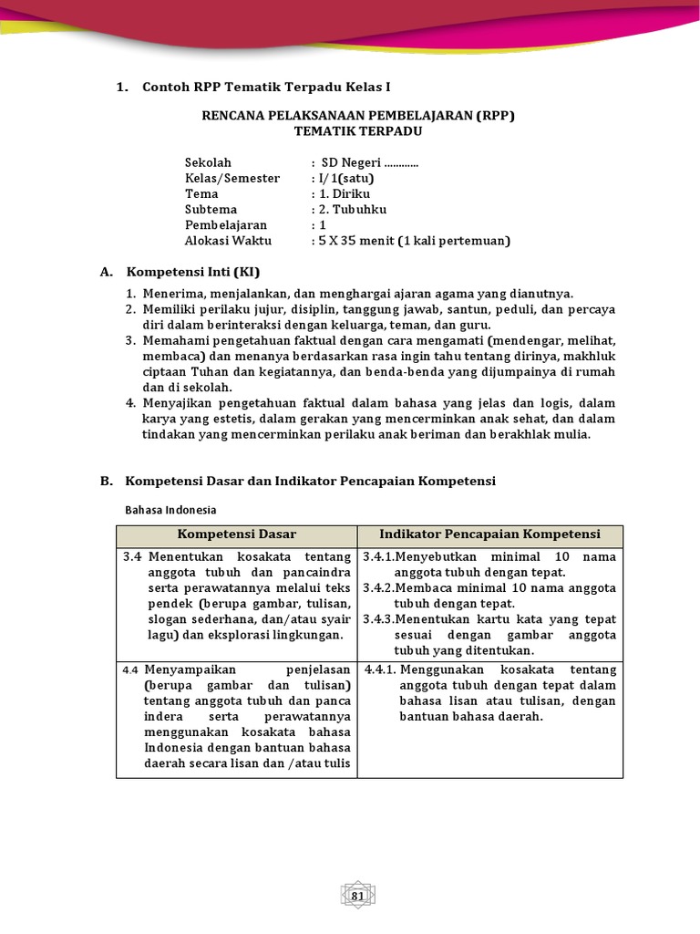Contoh RPP Tematik | PDF