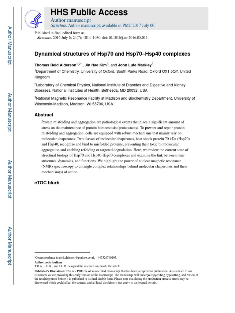 Dynamical Structures of Hsp70 and Hsp70-Hsp40 Complexes | PDF ...