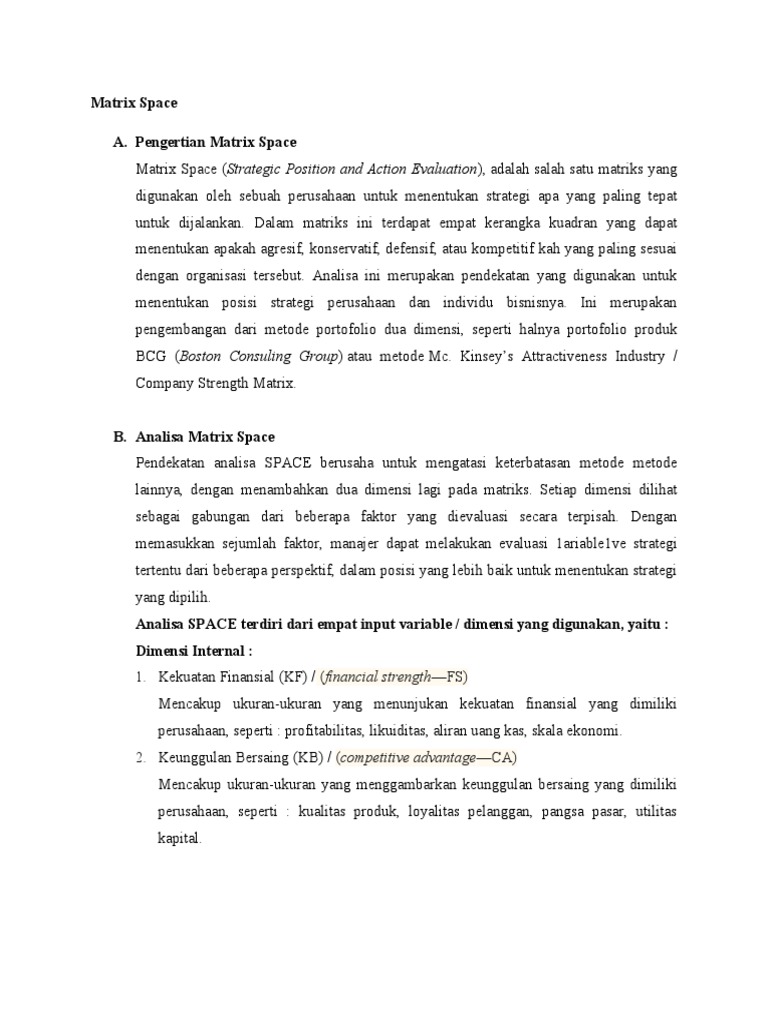 Analisis Matriks Space untuk Strategi Bisnis | PDF | Karier ...