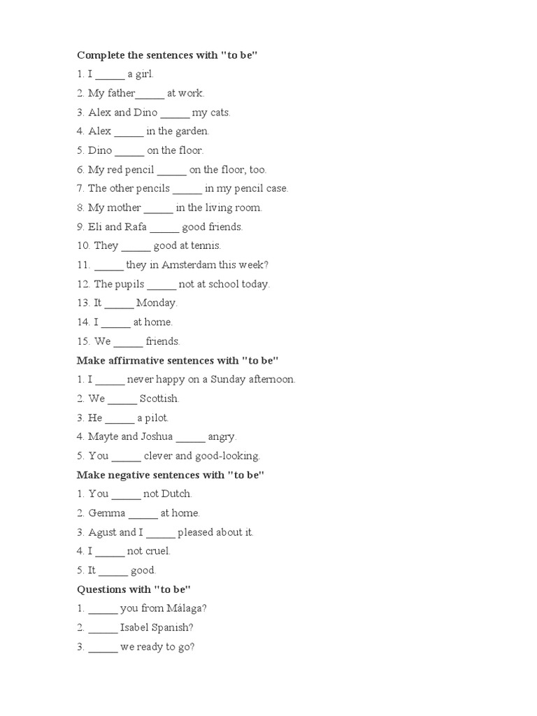 Complete The Sentences With "To Be" | PDF