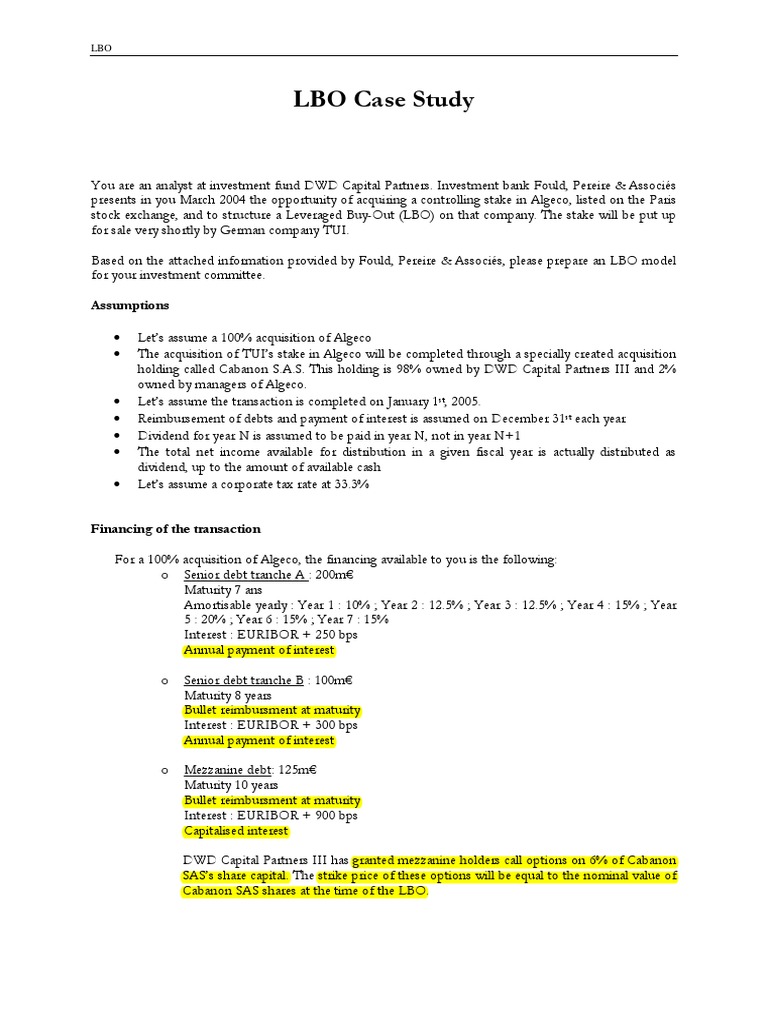 LBO Case Study 1 | PDF | Leveraged Buyout | Interest