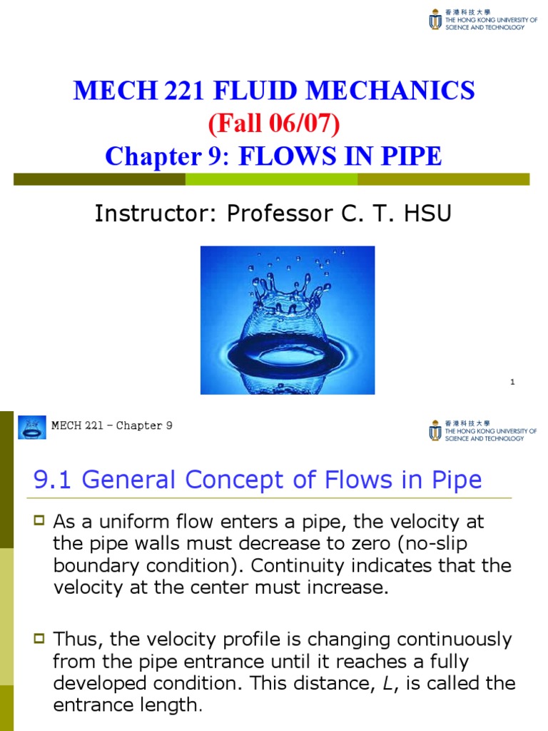 Mech 221 Fluid Mechanics Chapter 9: FLOWS IN PIPE: (Fall 06/07) | PDF ...