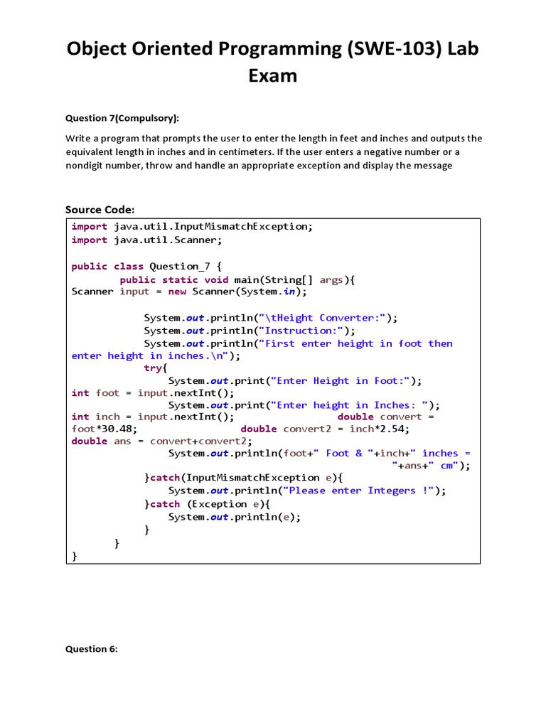 Object Oriented Programming (SWE-103) Lab Exam: Source Code | PDF | Method (Computer Programming ...