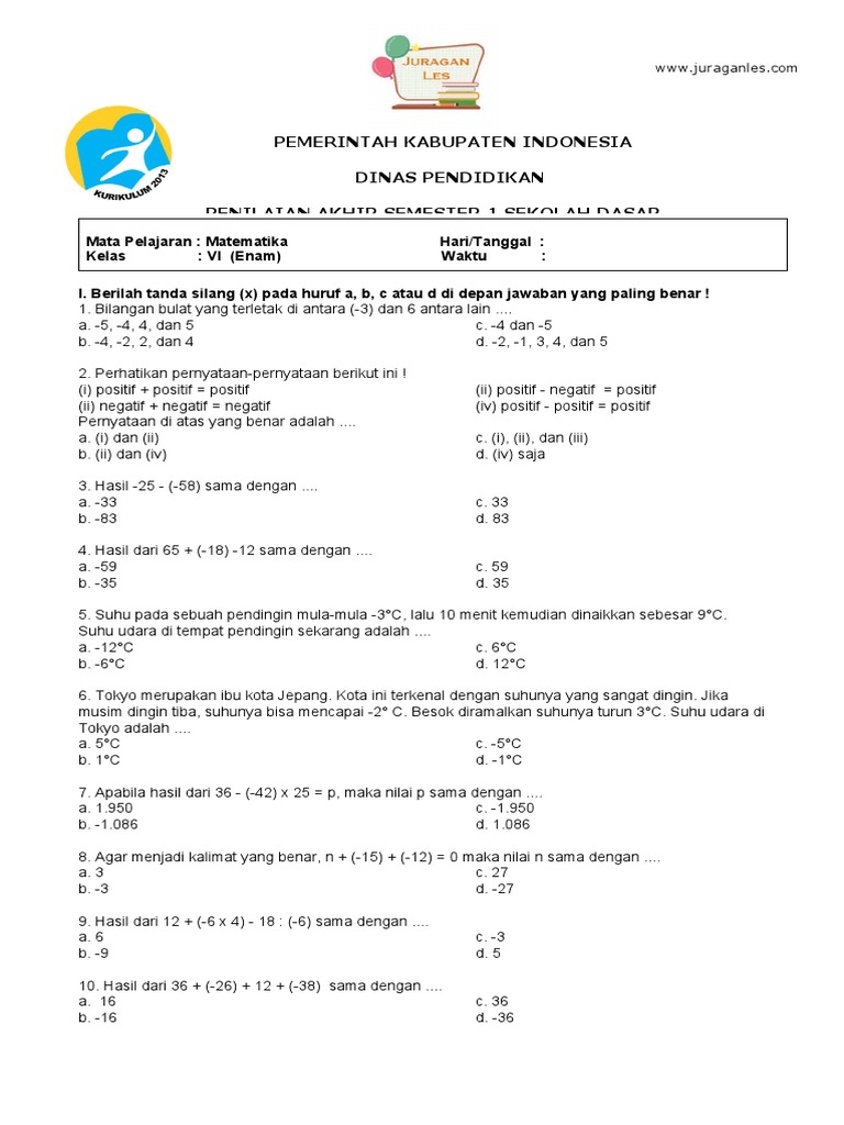 Soal Matematika Kelas 6 SD | PDF | Metode & Bahan Ajar