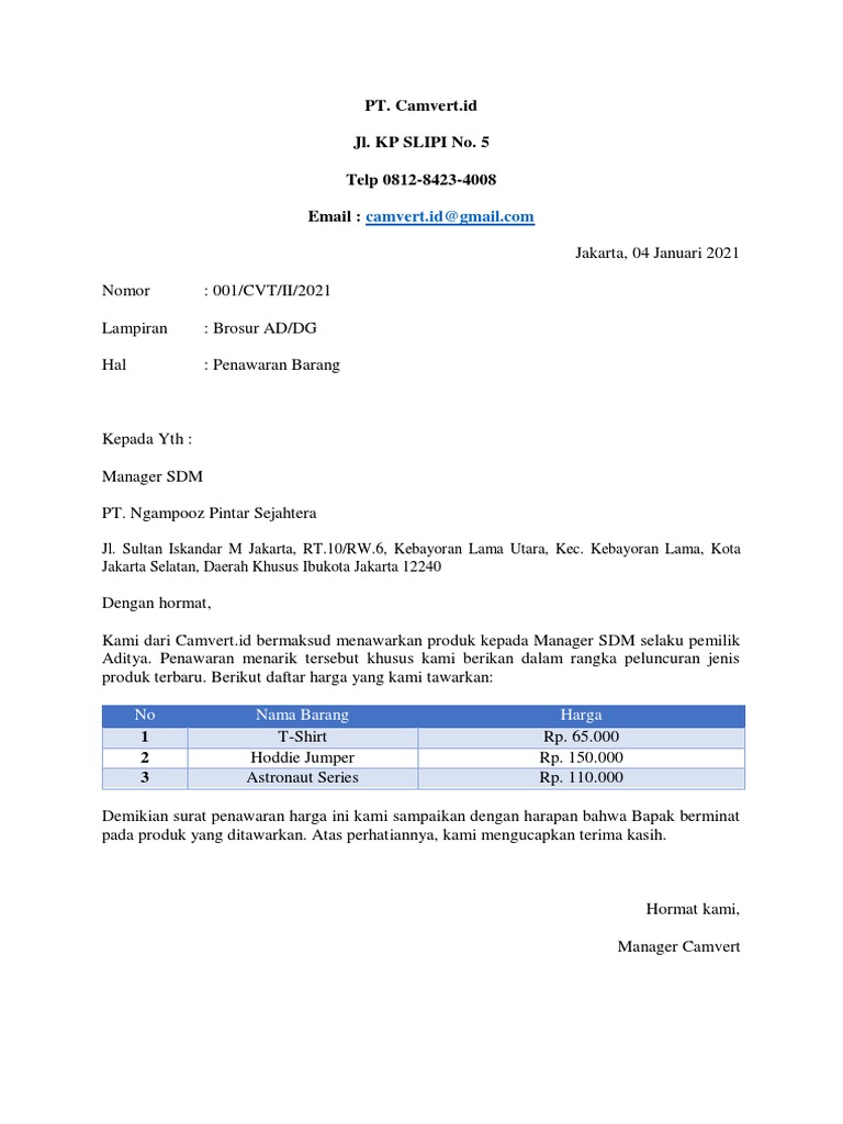 Contoh Surat Penawaran Harga | PDF