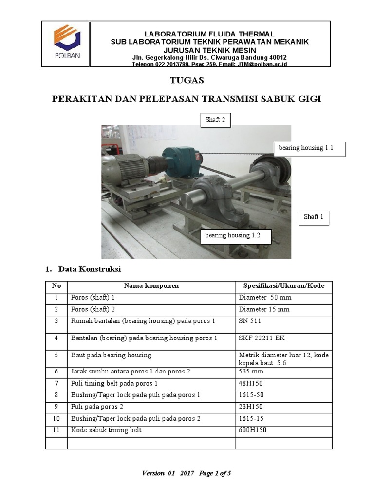 Tugas Perakitan Dan Pelepasan Transmisi Sabuk Gilir | PDF