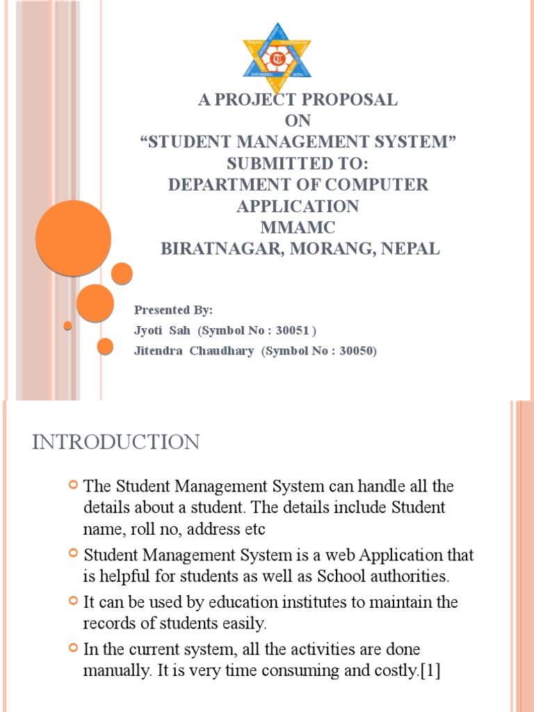 A Project Proposal ON "Student Management System" Submitted To ...