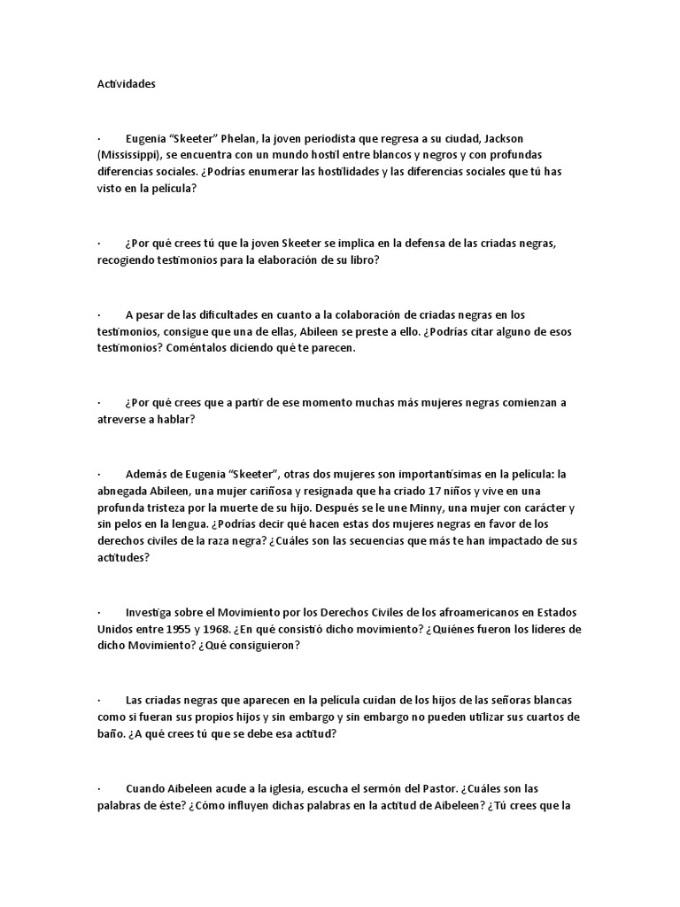 Preguntas Sobre Pelicula Criadas y Señoras | Descargar gratis PDF ...