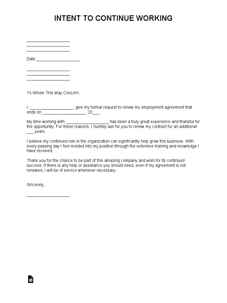 Letter of Intent To Continue Working | PDF
