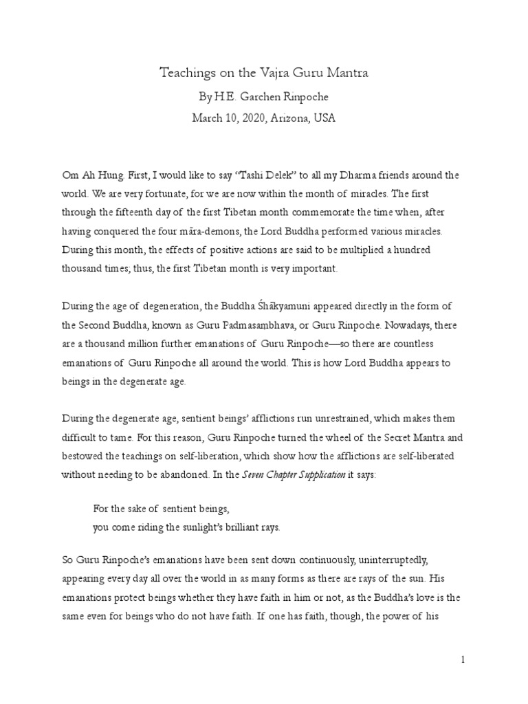 Teachings On The Vajra Guru Mantra: by H.E. Garchen Rinpoche March 10 ...