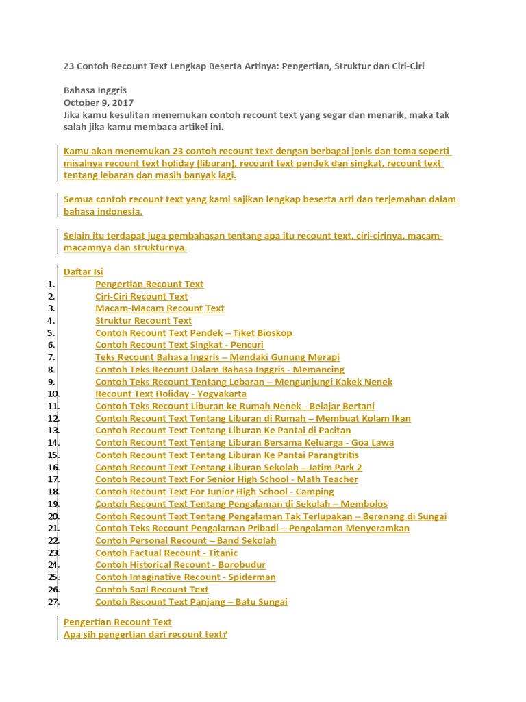 Contoh Recount Text dan Strukturnya | PDF
