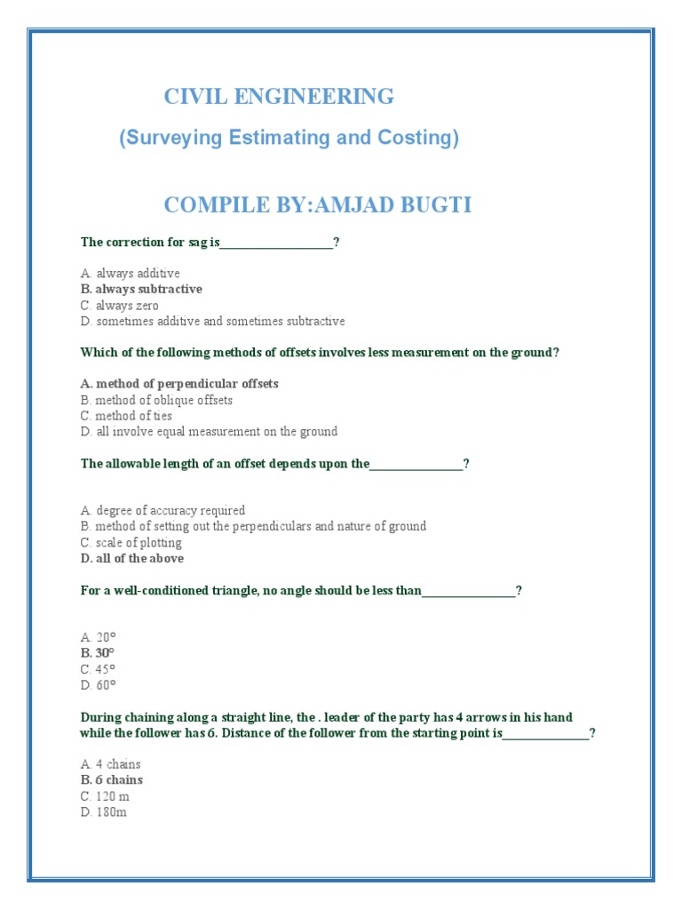 Surveying Fundamentals: A Comprehensive Collection of Questions and ...