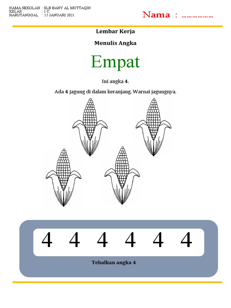 Lembar Kerja Menulis Angka 4 | PDF | Seni & Disiplin Bahasa | Kajian ...