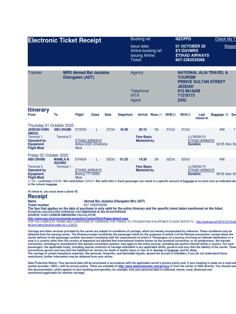 Electronic Ticket Receipt | PDF | Airlines | Aviation