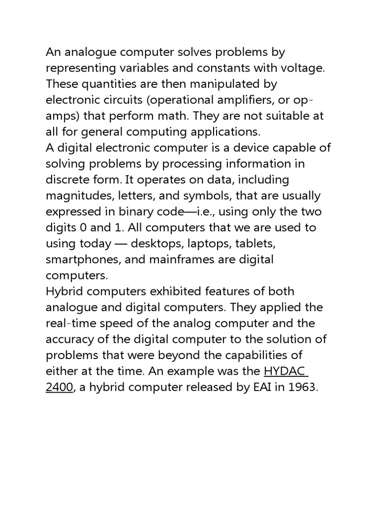 What Is The Difference Between Hybrid Analog and Digital Computer | PDF ...