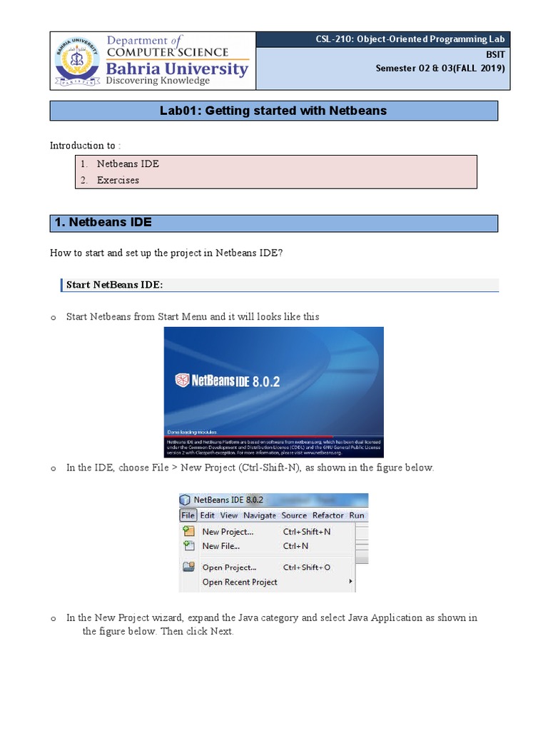 Lab01: Getting Started With Netbeans: Introduction To: 1. Netbeans IDE ...