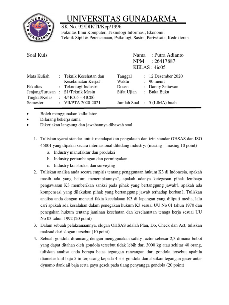 Soal Kuis Teknik K3 | PDF