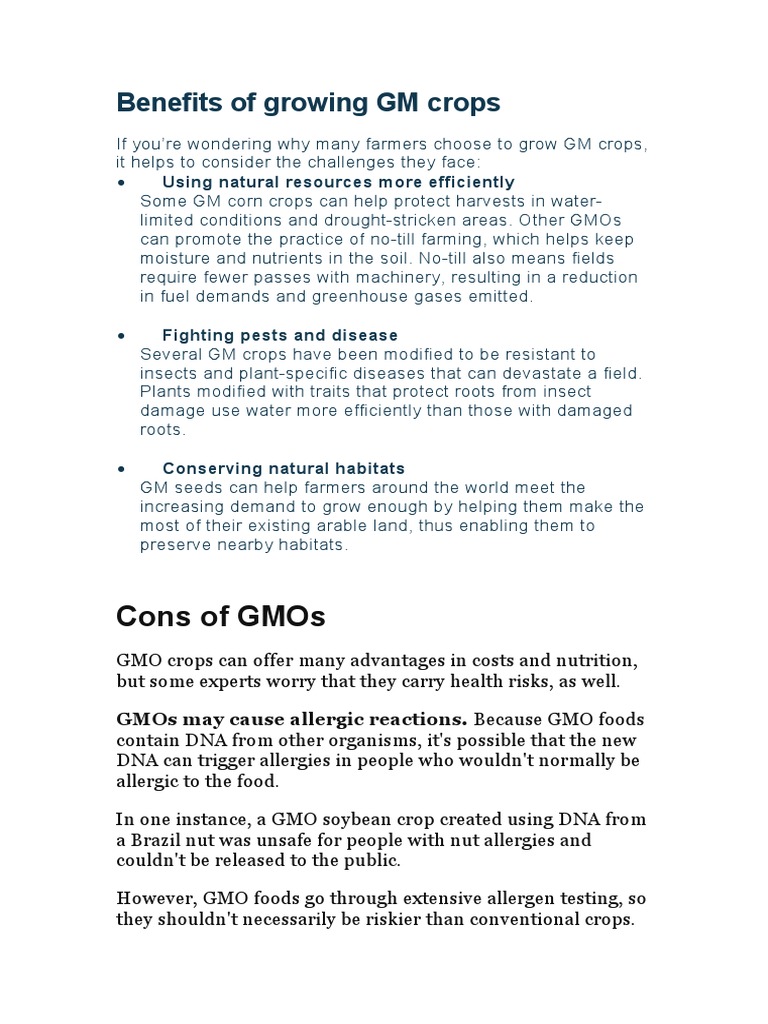 Benefits of Growing GM Crops | PDF | Genetically Modified Organism ...