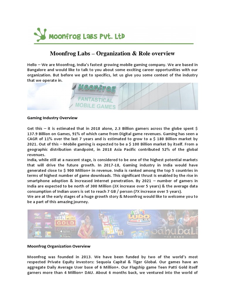 Moonfrog Labs Career Opportunities | PDF | Mobile Game | Economies